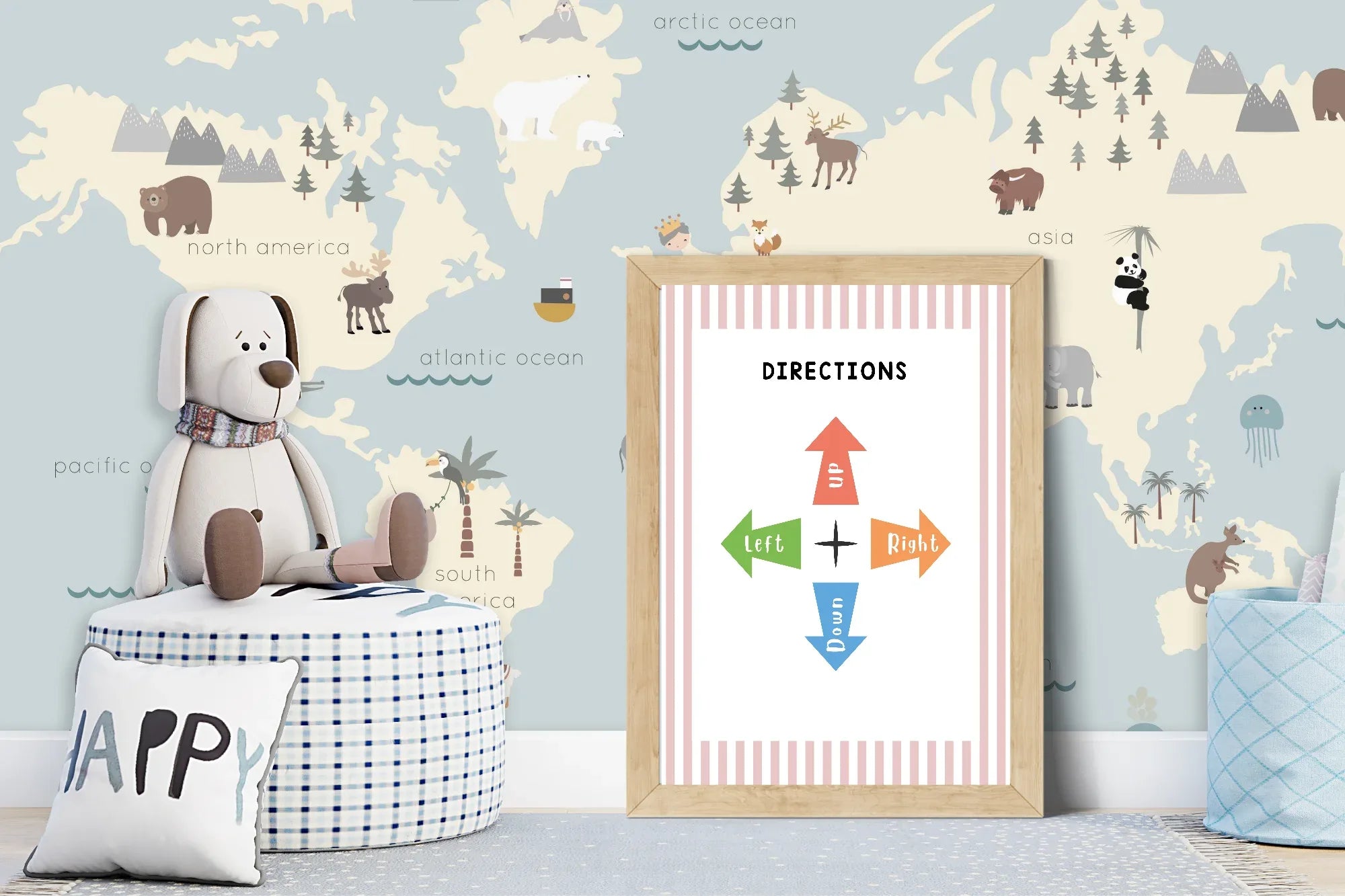 Pastel Stripe Directions Educational Wall Art Poster | Blue, Pink or M ...