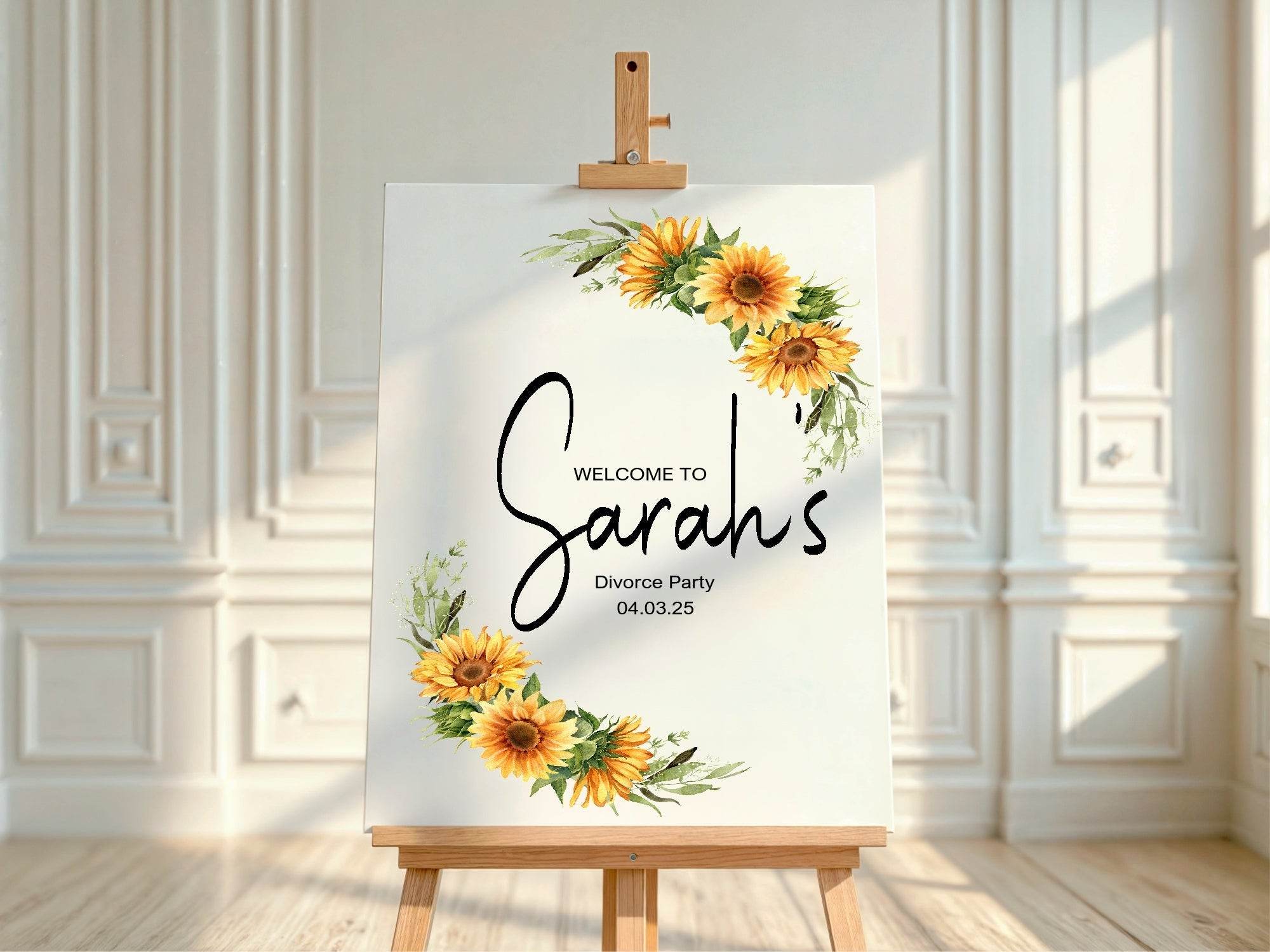Sunflower Welcome Divorce Party Sign – Larosier Prints