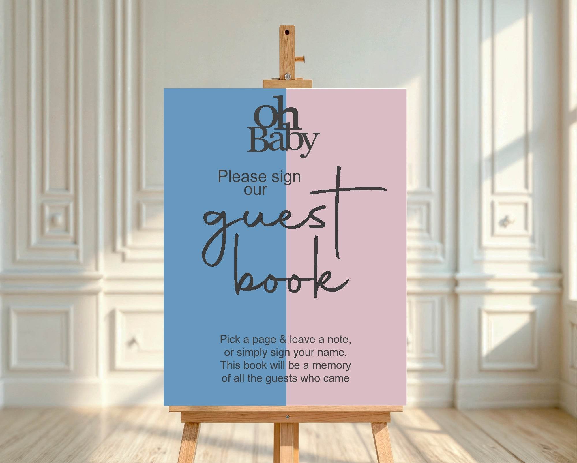 Oh Baby Guest Book Baby Shower Sign | Blue & Pink